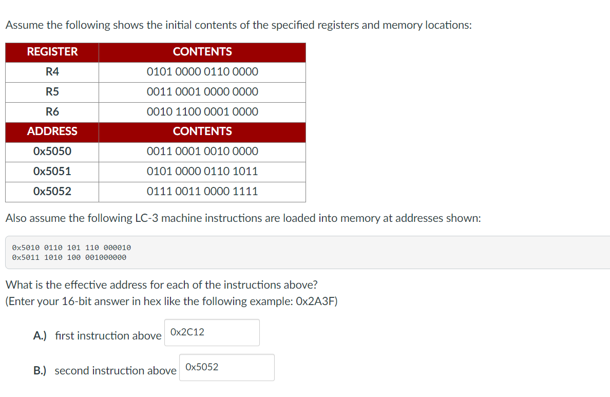 Solved Assume the following shows the initial contents of | Chegg.com