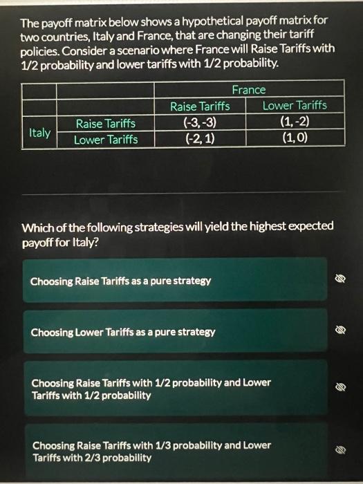 Solved The payoff matrix below shows a hypothetical payoff | Chegg.com