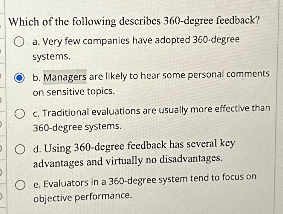 Solved Which of the following describes 360-degree | Chegg.com