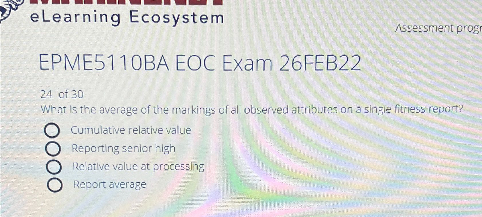 Solved eLearning EcosystemAssessment progrEPME5110BA EOC | Chegg.com