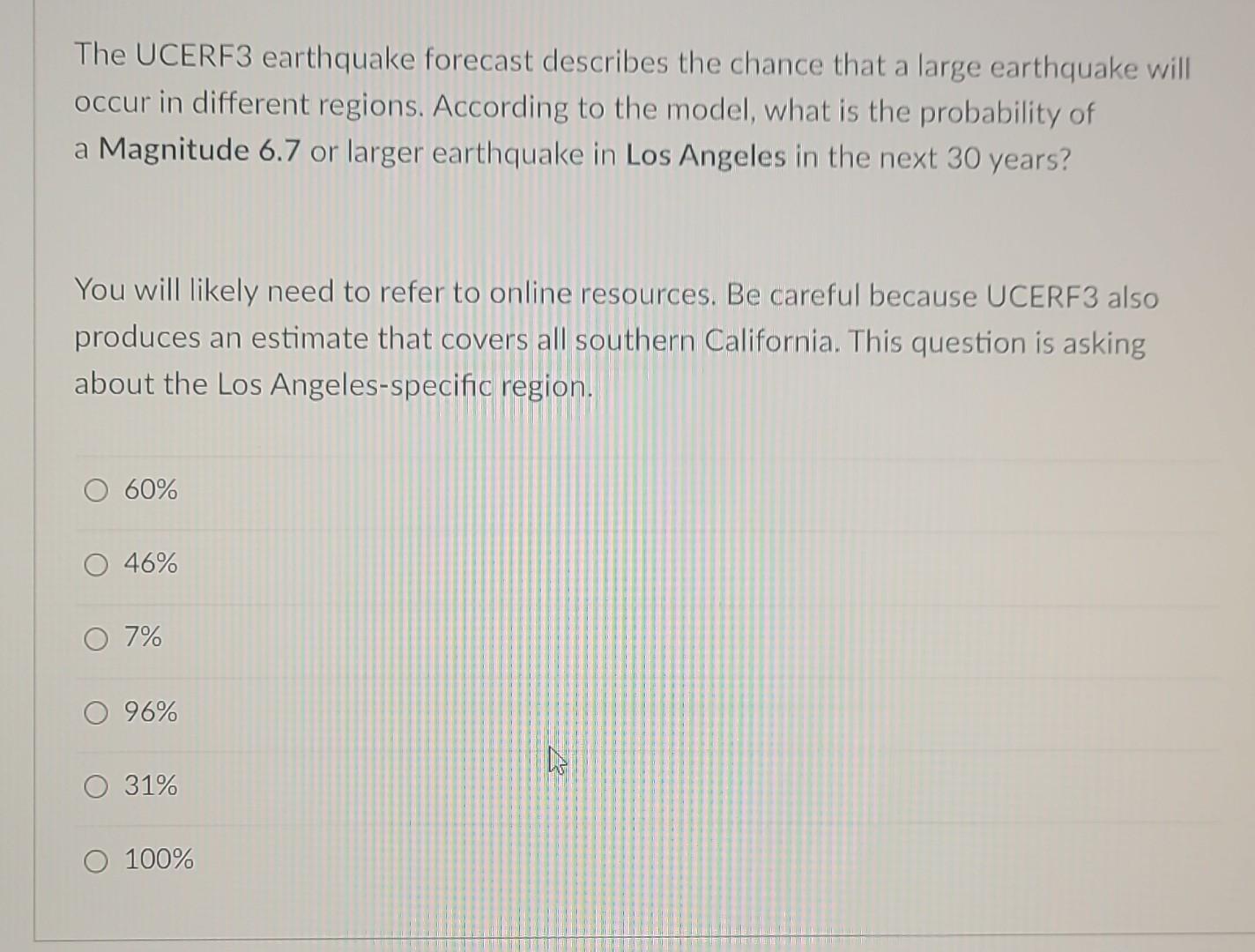 Solved The UCERF3 earthquake forecast describes the chance | Chegg.com