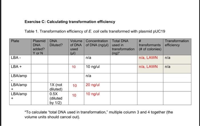 Exercise C: Calculating transformation efficiency | Chegg.com Exercise C: Calculating transformation efficiency | Chegg.com