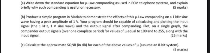 Solved (a) Write down the standard equation for u-law | Chegg.com