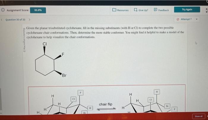 Solved Given the platar trisubstituted cyclohexane, fill in | Chegg.com