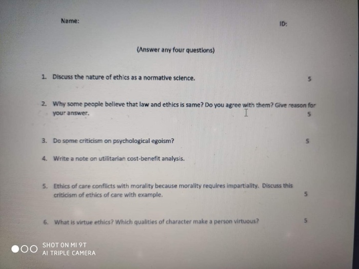 Solved Name: ID: (Answer any four questions) 1. Discuss the | Chegg.com