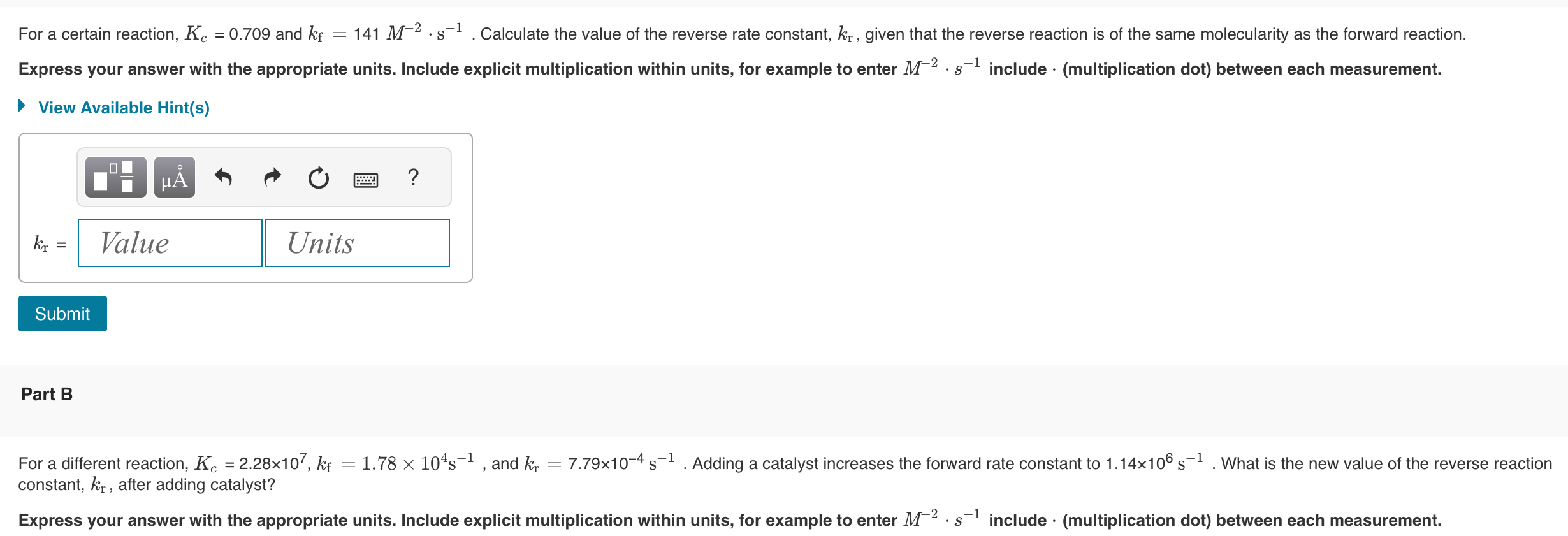 Solved View Available Hint(s)kr=Part B constant, kr, ﻿after | Chegg.com