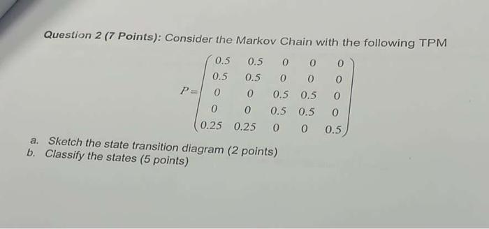 Solved Question 2 (7 Points): Consider the Markov Chain with | Chegg.com