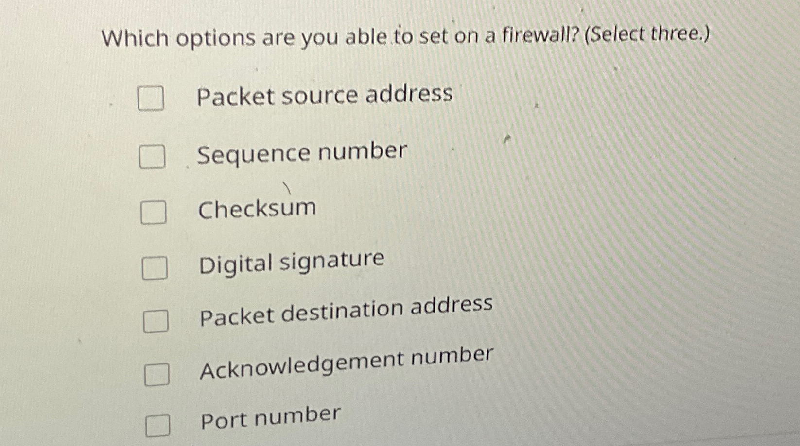 Solved Which options are you able to set on a firewall? | Chegg.com