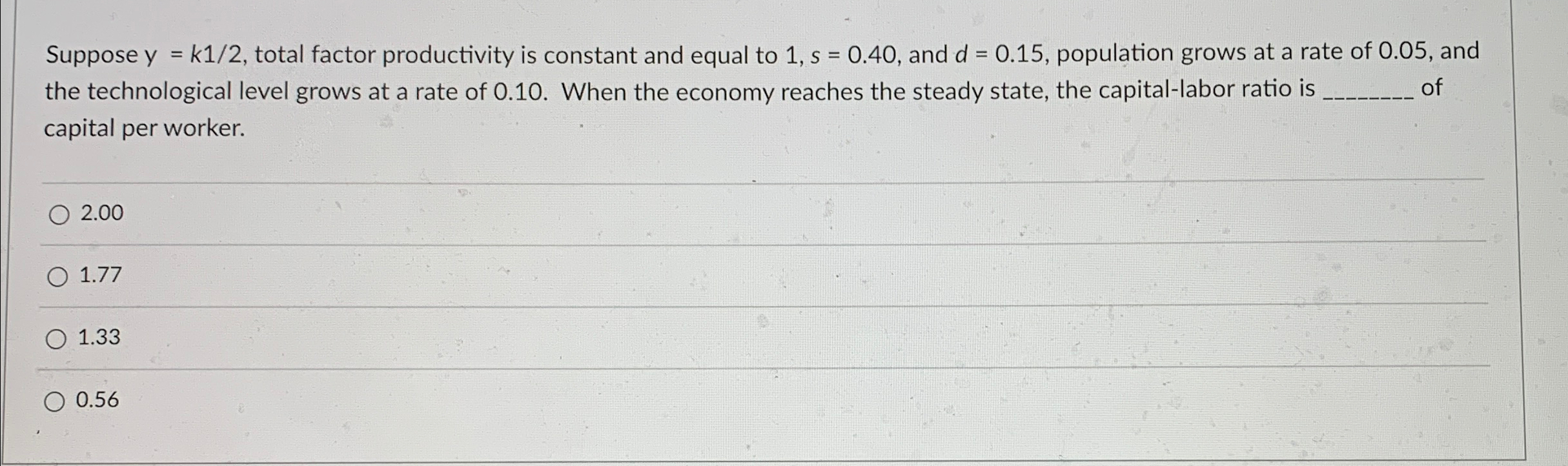 Solved Suppose y=k12, ﻿total factor productivity is constant | Chegg.com