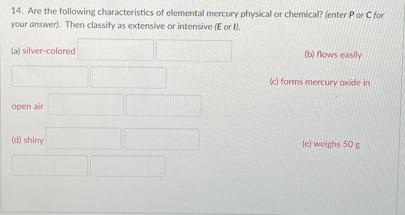 Solved Are the following characteristics of elemental | Chegg.com