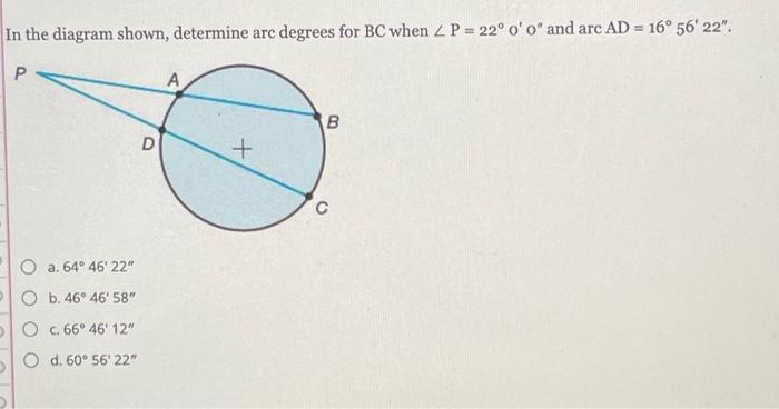 Solved In the diagram shown, determine arc degrees for BC | Chegg.com