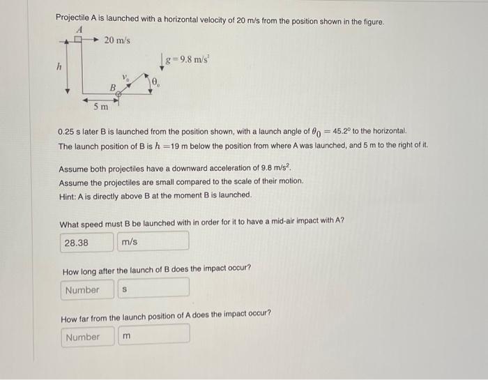 Solved Projectile \\( A \\) is launched with a horizontal | Chegg.com