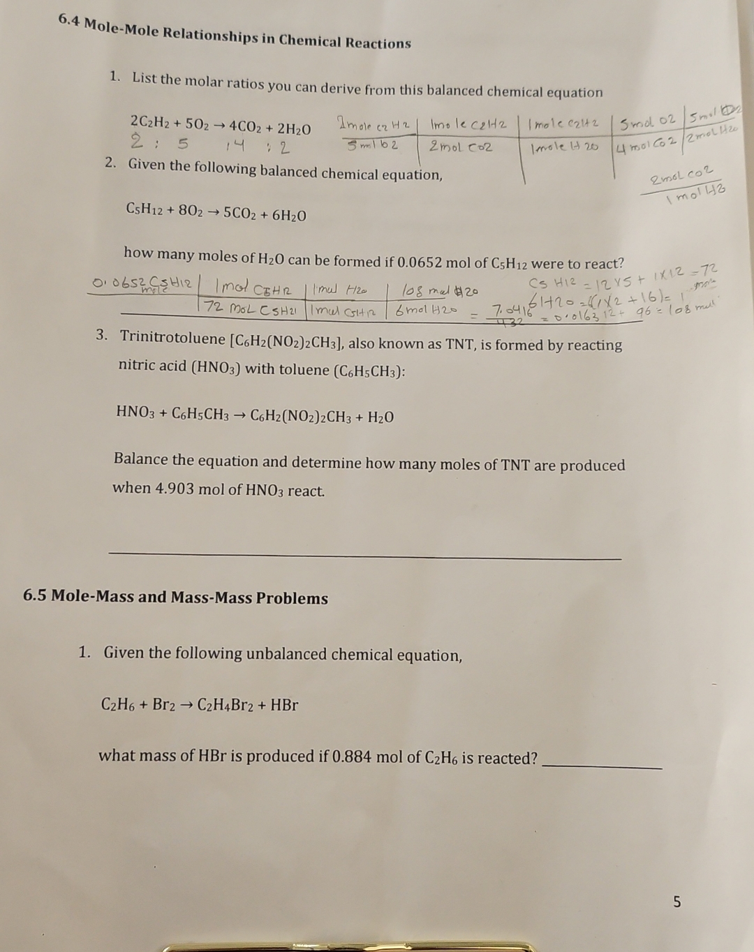 Solved 6.4 ﻿Mole-Mole Relationships in Chemical | Chegg.com