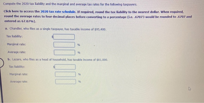Solved Compute the 2020 tax liability and the marginal and | Chegg.com