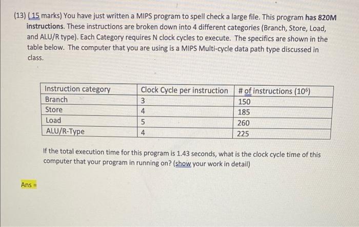 Solved (13) (15 marks) You have just written a MIPS program | Chegg.com
