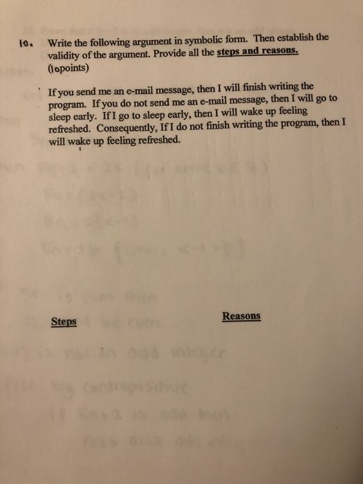 10. Write the following argument in symbolic form. | Chegg.com