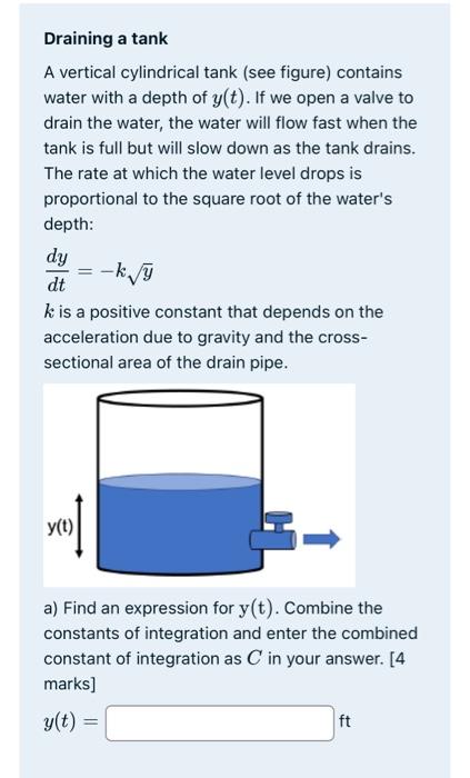 Solved Draining a tank A vertical cylindrical tank (see | Chegg.com