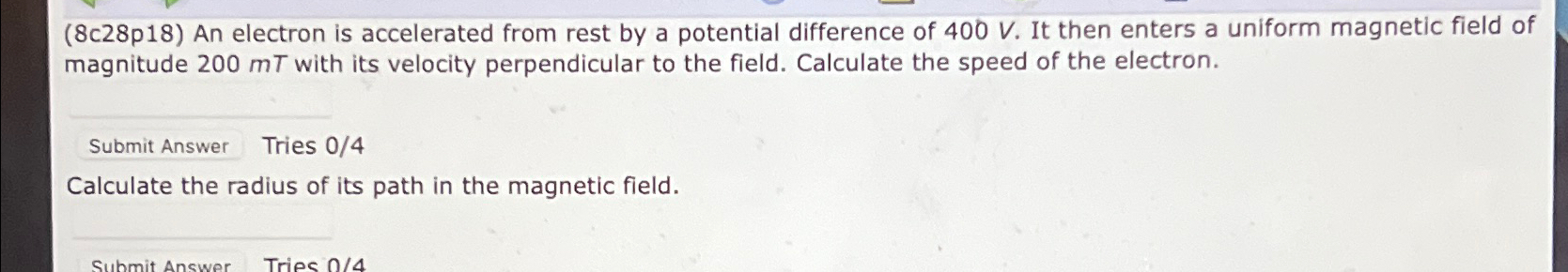 Solved (8c28p18) ﻿An electron is accelerated from rest by a | Chegg.com