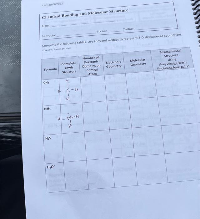 Solved Chemical Bonding and Molecular Structure Name Section | Chegg.com