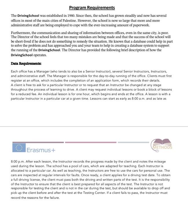 Solved Program Requirements The DrivingSchool was | Chegg.com