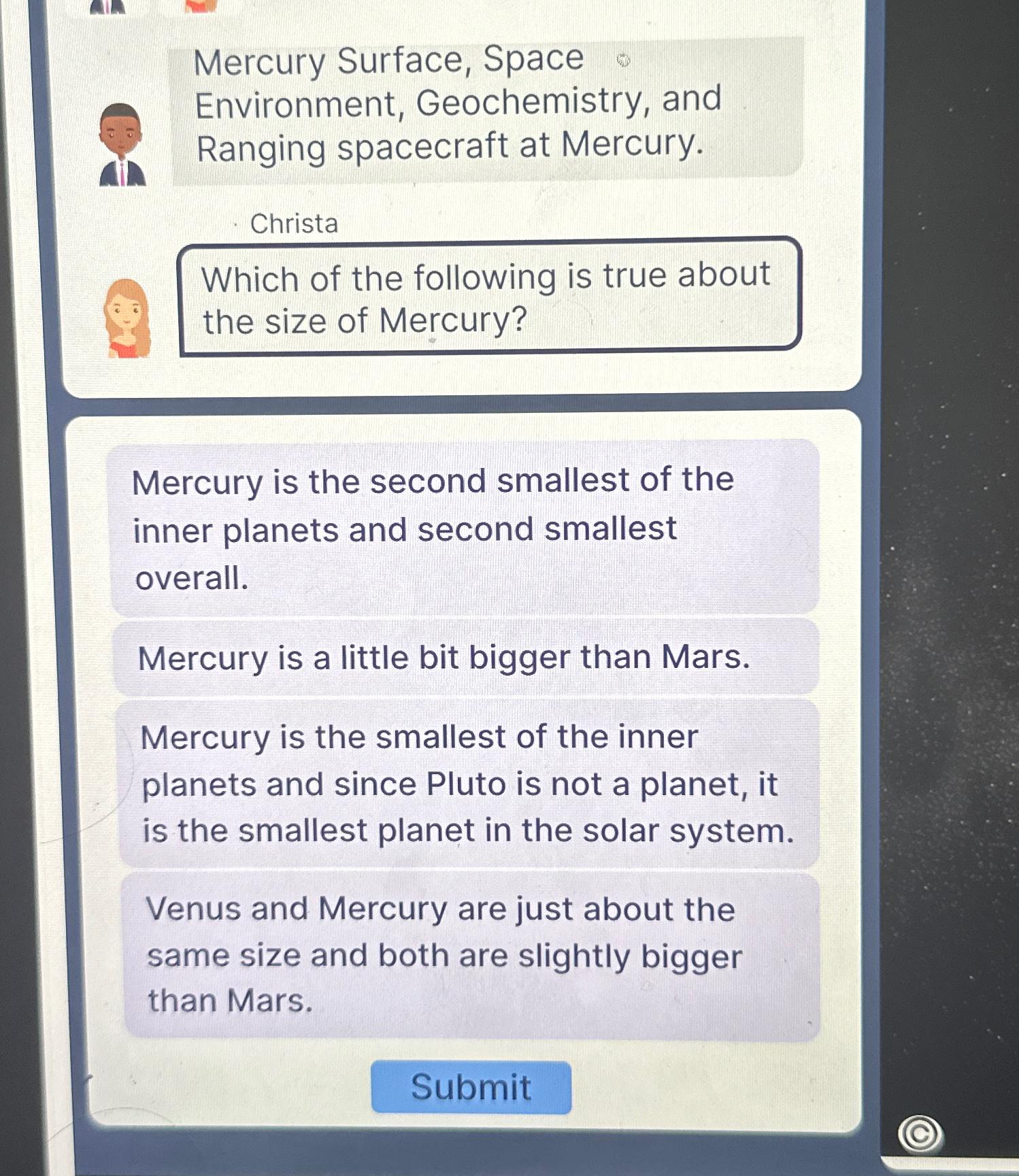 Solved Mercury Surface, SpaceEnvironment, Geochemistry, | Chegg.com