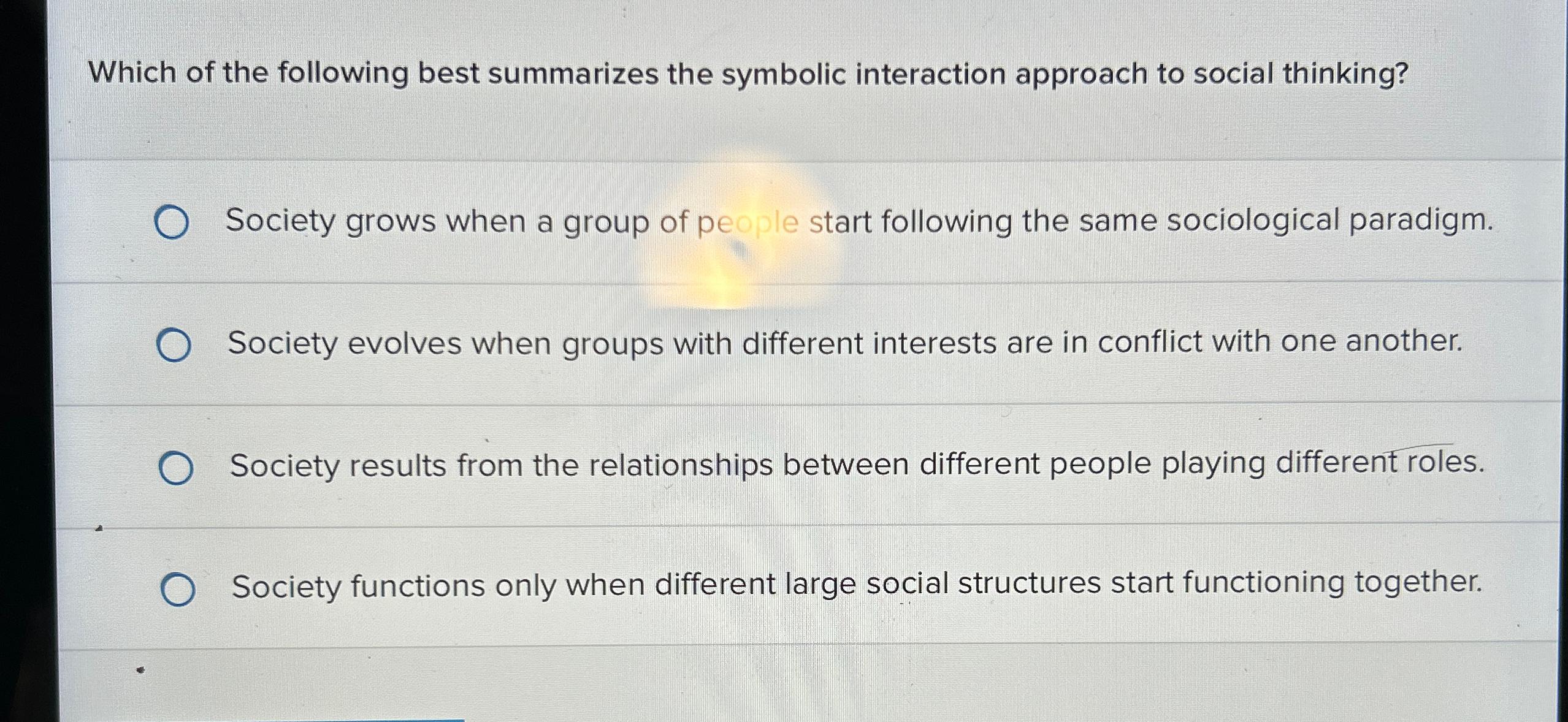Solved Which of the following best summarizes the symbolic | Chegg.com