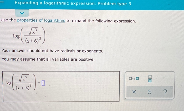 Solved Expanding a logarithmic expression: Problem type 3 | Chegg.com