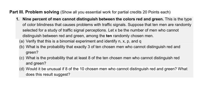 Solved Part III. Problem solving (Show all you essential | Chegg.com