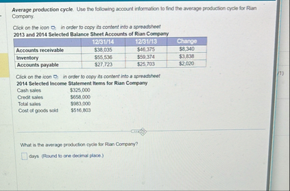 Solved Average production cycle. Use the following account | Chegg.com
