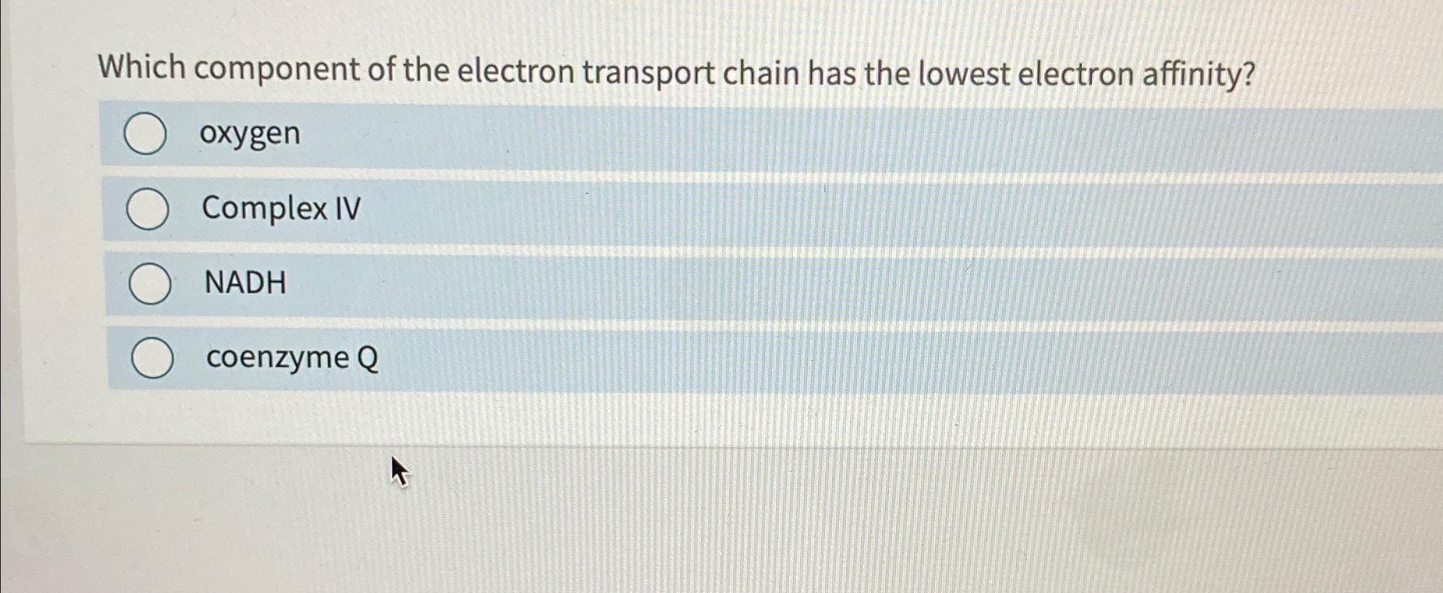 Solved Which component of the electron transport chain has | Chegg.com