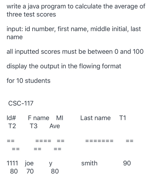 Solved write a java program to calculate the average of | Chegg.com