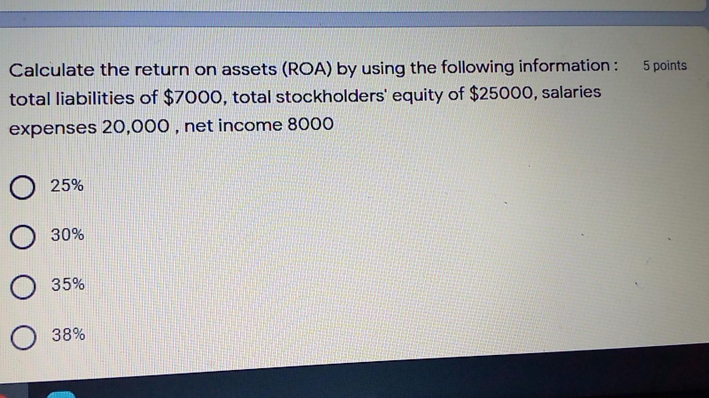 Solved 5 points Calculate the return on assets (ROA) by | Chegg.com