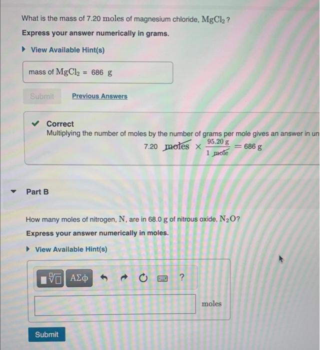 Solved What is the mass of 7.20 moles of magnesium chloride, | Chegg.com