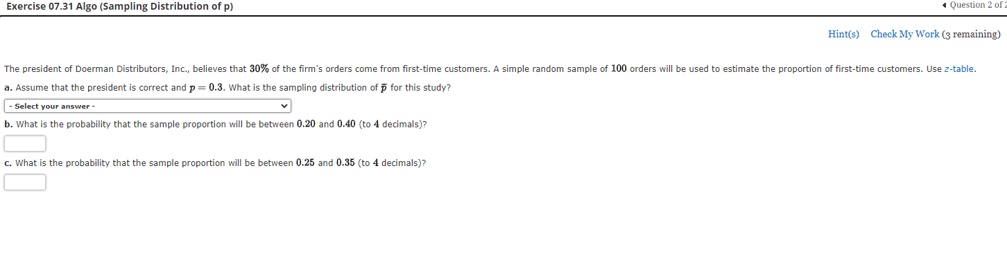 Solved Exercise 07.31 ﻿Algo (Sampling Distribution of p)4 | Chegg.com