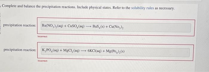 Solved Complete and balance the precipitation reactions. | Chegg.com