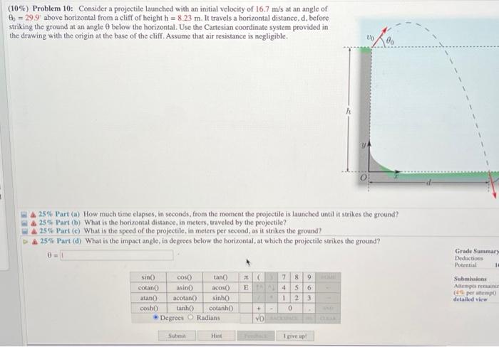 Solved (10\%) Problem 10: Consider a projectile launched | Chegg.com