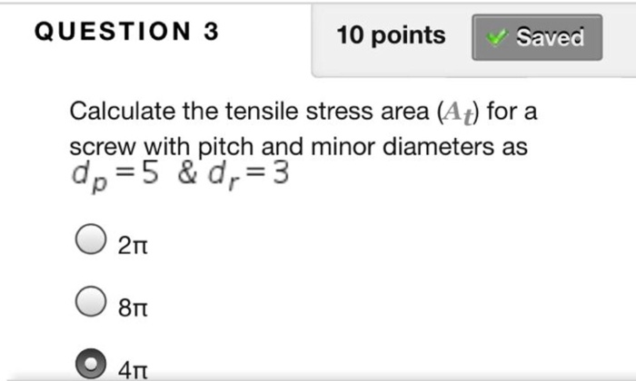 Solved QUESTION 1 10 points Saved A triple threaded screw | Chegg.com