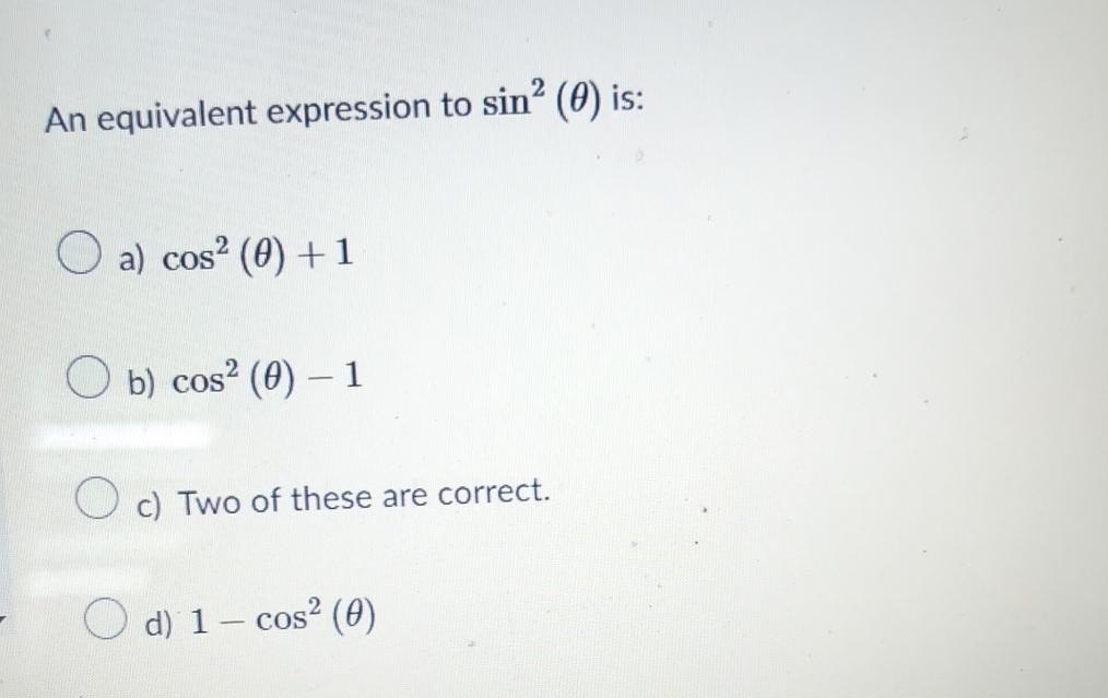 Solved An equivalent expression to sin2(θ) | Chegg.com