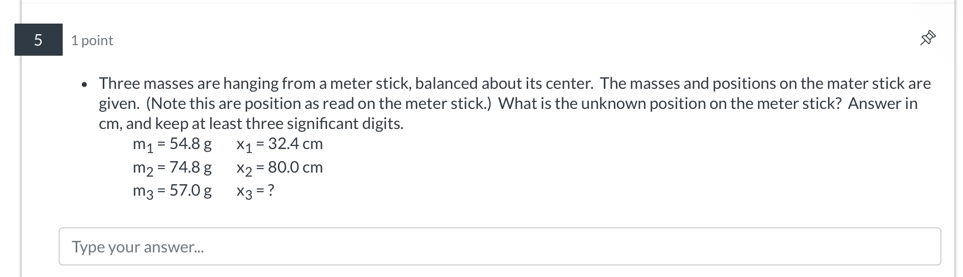 Solved 51 ﻿pointThree masses are hanging from a meter stick, | Chegg.com