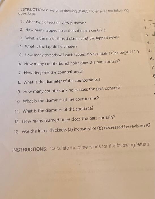 INSTRUCTIONS: Refer to drawing 31A057 to answer the | Chegg.com