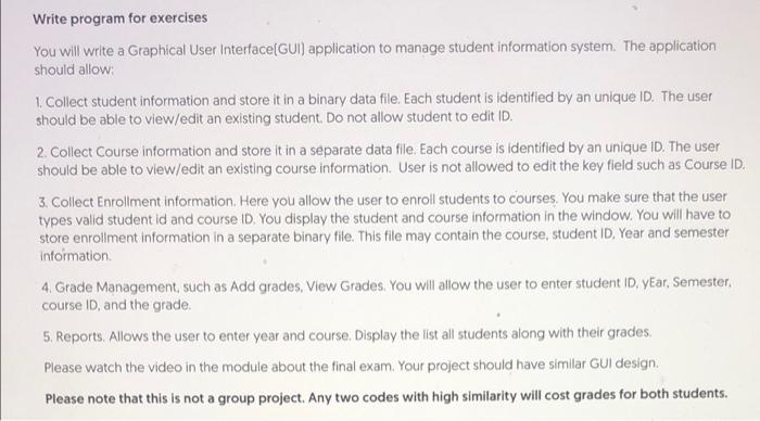 Solved Write program for exercises You will write a | Chegg.com