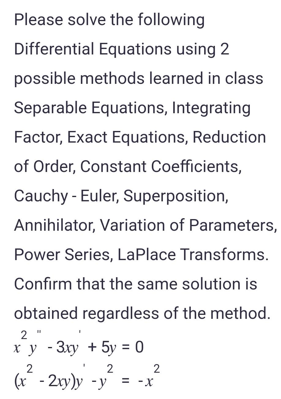 Solved Please solve the followingDifferential Equations | Chegg.com