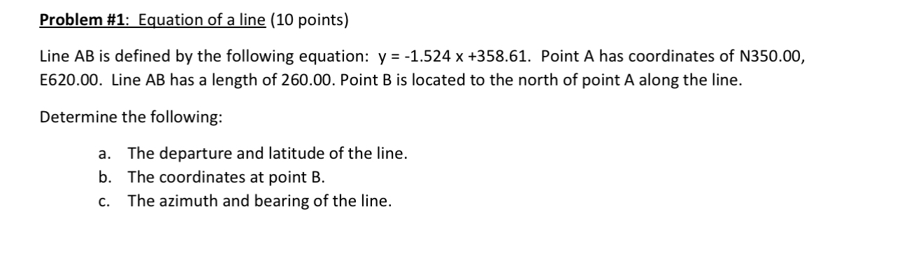 Solved Problem #1: Equation of a line (10 ﻿points)Line AB | Chegg.com