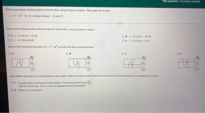 Solved Find an appropriate viewing window for the function, | Chegg.com