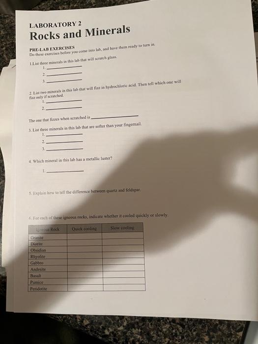 Solved LABORATORY 2 Rocks and Ninerals PRE-LAD EXERCISES Do | Chegg.com