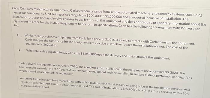 Solved Carla Company manufactures equipment. Carla's | Chegg.com