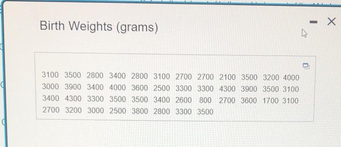 Solved Birth Weights (grams) Refer to the data set of birth | Chegg.com