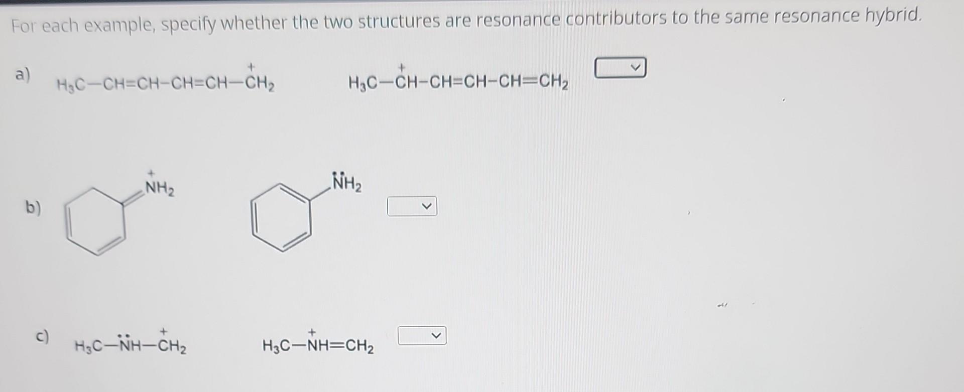 Solved For each example, specify whether the two structures | Chegg.com