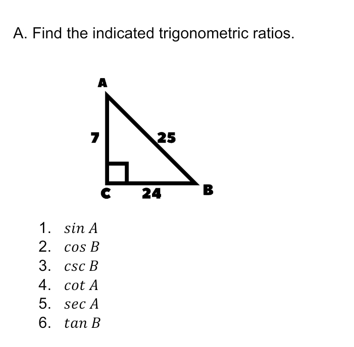 Solved A. ﻿Find the indicated trigonometric | Chegg.com