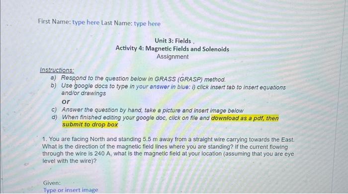 Solved First Name: type here Last Name: type here Unit 3: | Chegg.com